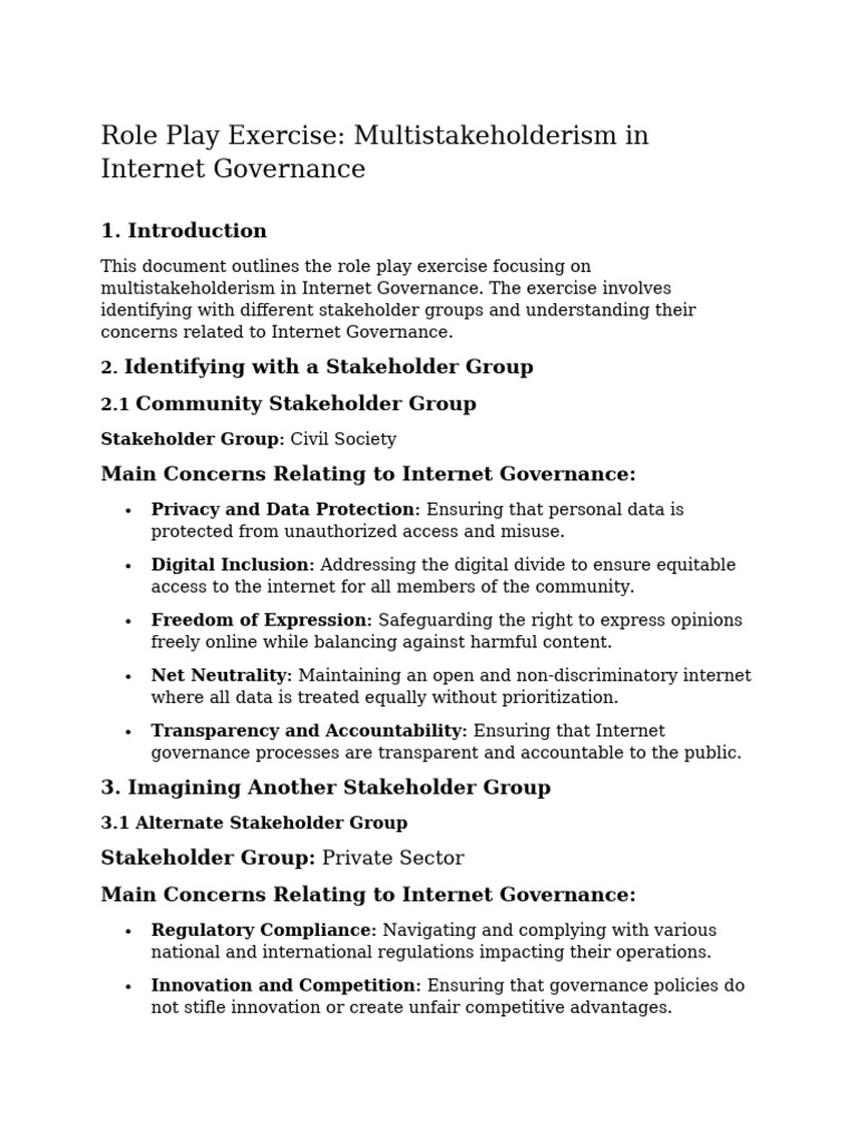 Role Play Exercise Multistakeholderism | PDF | Internet Governance ...