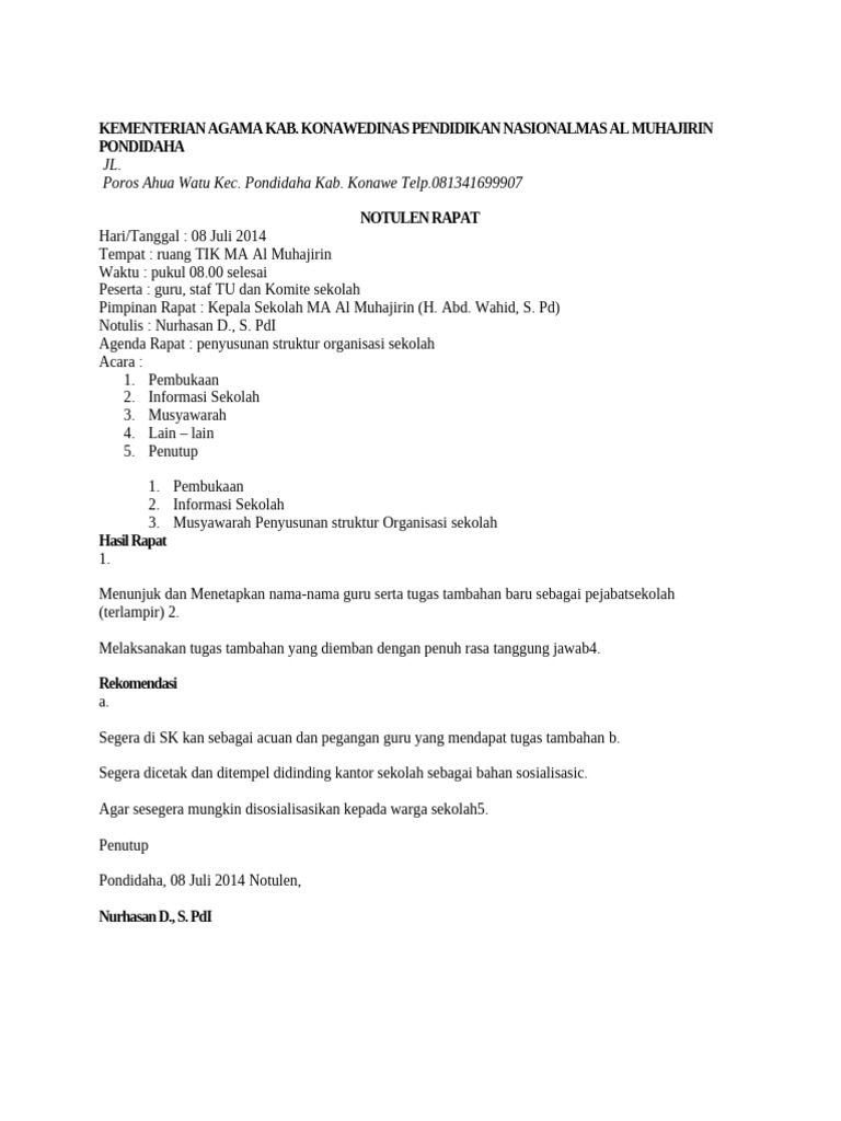 NOTULEN STRUKTUR - Docx 1 | PDF