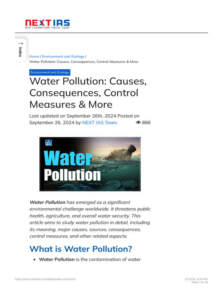 Water Pollution - Causes, Consequences, Control Measures & More | PDF ...