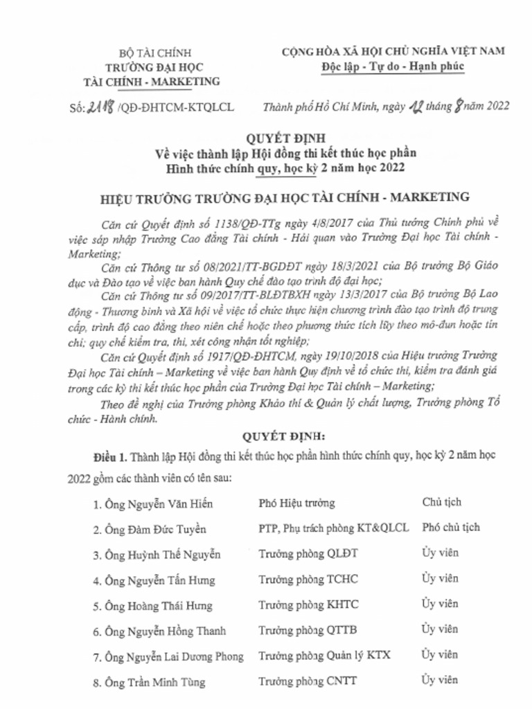 Hoi Dong Thi KTHP - HK2 - 2022 | PDF