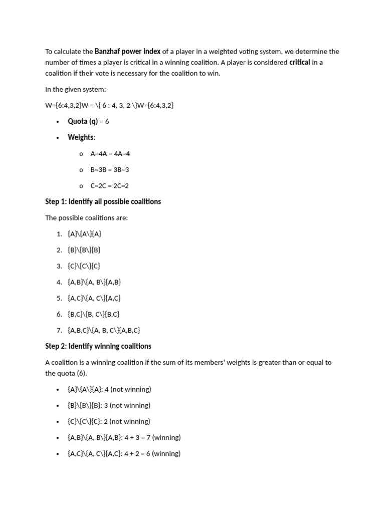 To Calculate The Banzhaf Power Index of A Player in A Weighted Voting System | PDF | Visual ...