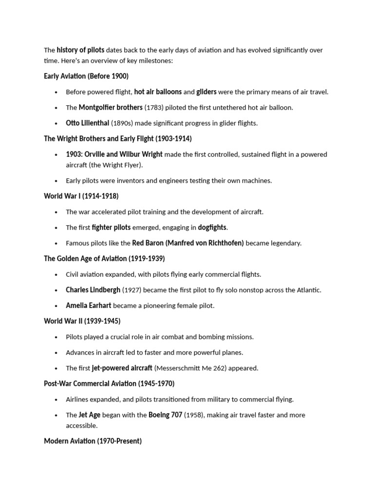 The History of Pilots Dates Back To The Early Days of Aviation and Has ...