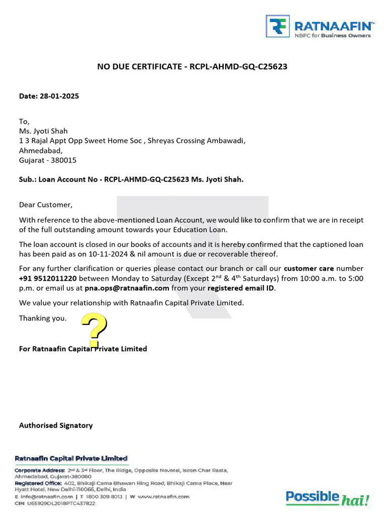 No Due Certificate - Rcpl-Ahmd-Gq-C25623 | PDF