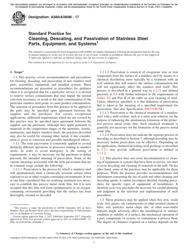 ASTM A380 Passivation Standards Summary | PDF | Stainless Steel | Corrosion