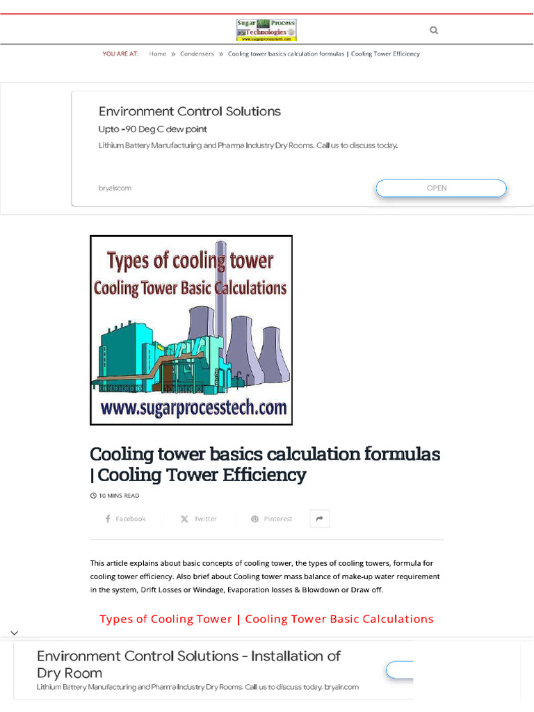 Cooling tower basics calculation formulas _ Cooling Tower Efficiency | PDF