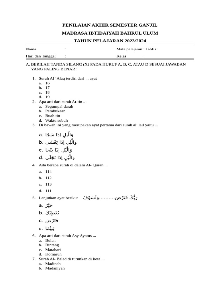 Penilaian Akhir Semester Ganjil 2023 2024 | PDF