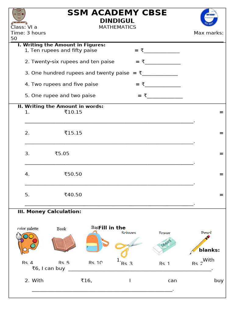 Grade 6 Math Money Exercises | PDF
