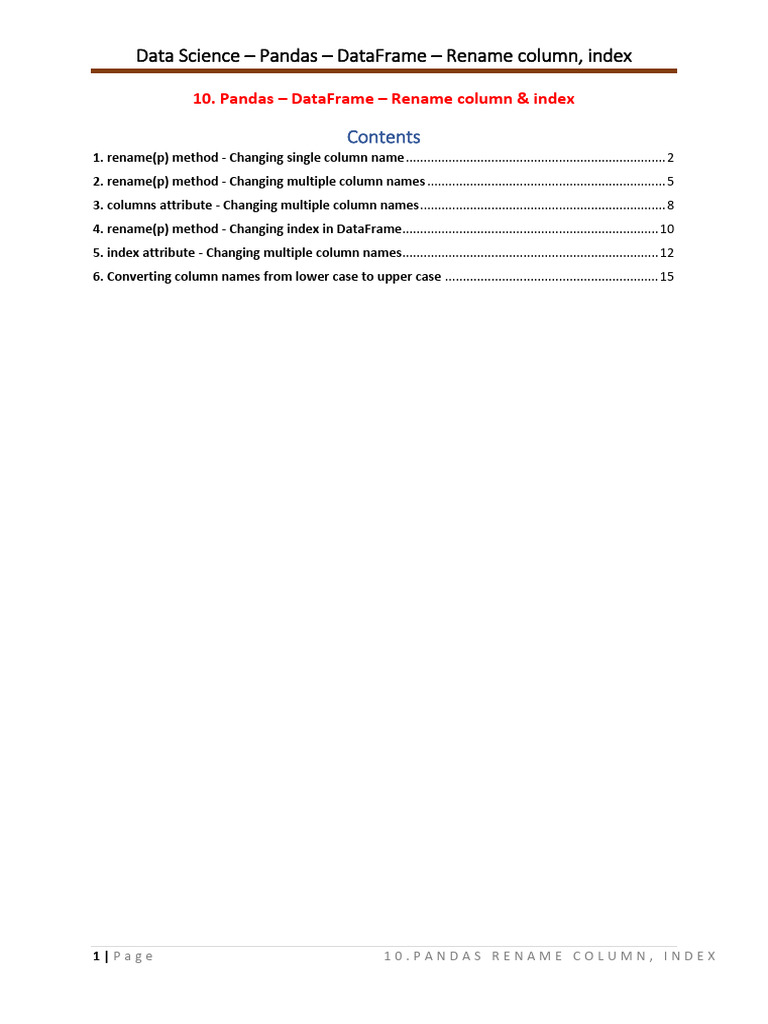 10 Pandas Dataframe Renaming Column Index Pdf Comma Separated 8436