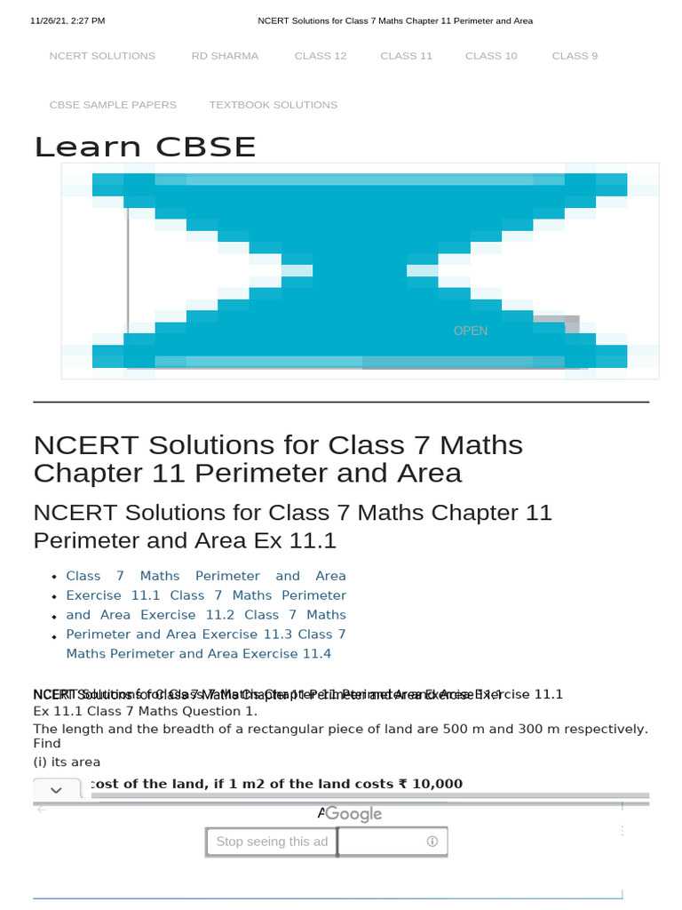 7 TH Maths11 Chapter | PDF | Area | Length