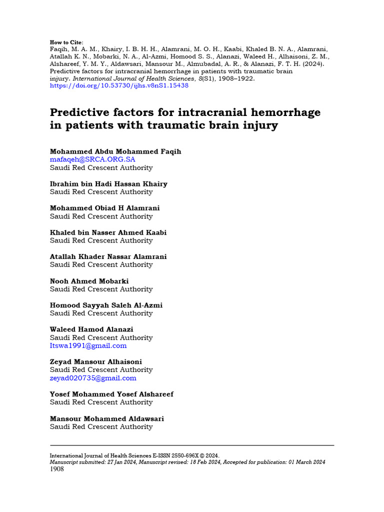 Predictive Factors For Intracranial Hemo Ef5a2839 | PDF | Traumatic ...