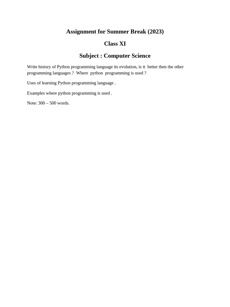 Assignment For Summer Brea1 Class11 | PDF