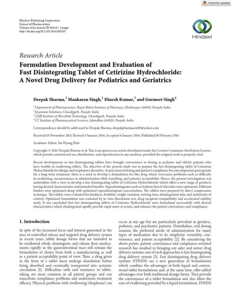 Journal of Pharmaceutics - 2014 - Sharma - Formulation Development and Evaluation of Fast ...