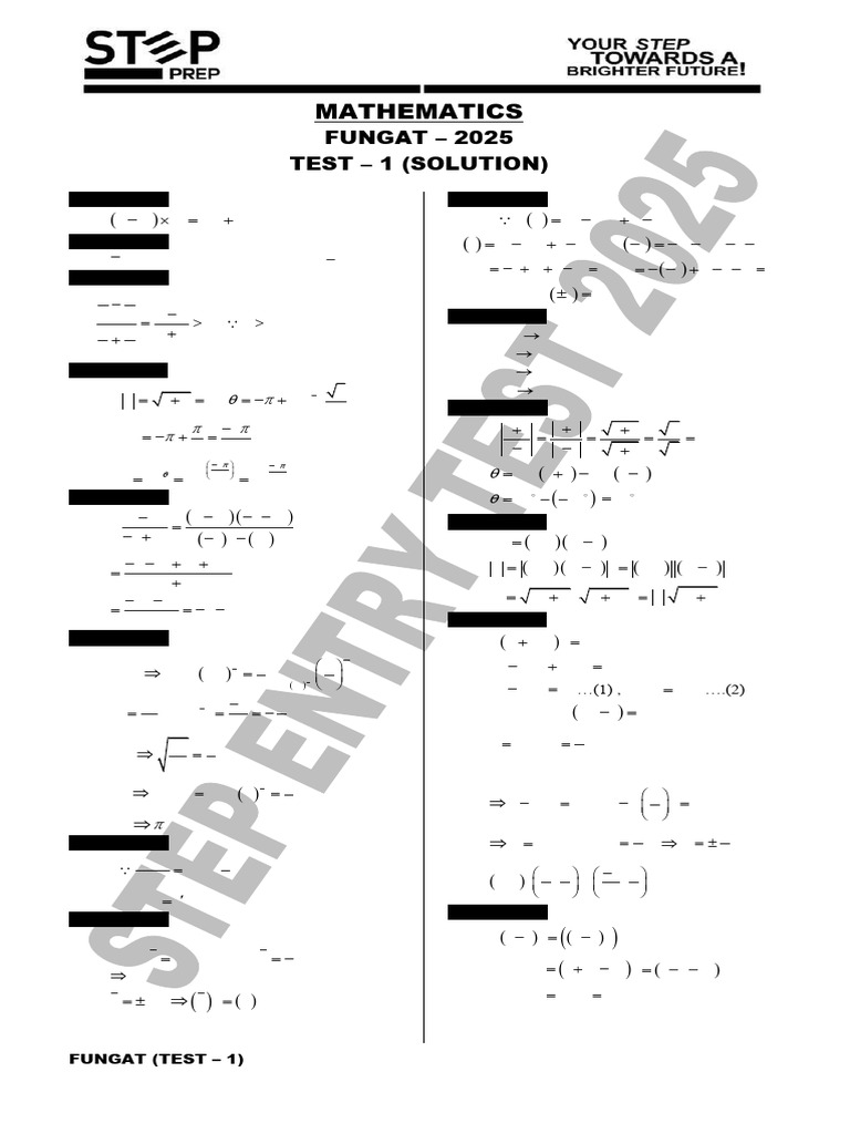Fungat Test-1 (Solution) 2025 (Math) | PDF | Mathematics | Mathematical ...