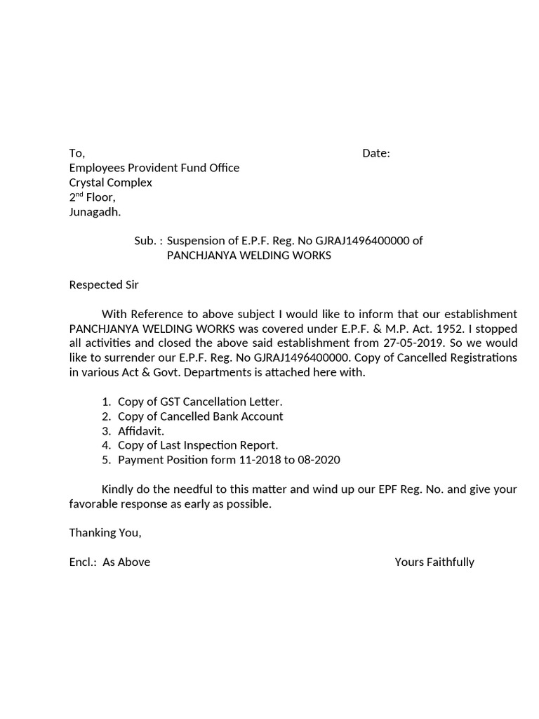Epf Closer Letter | PDF