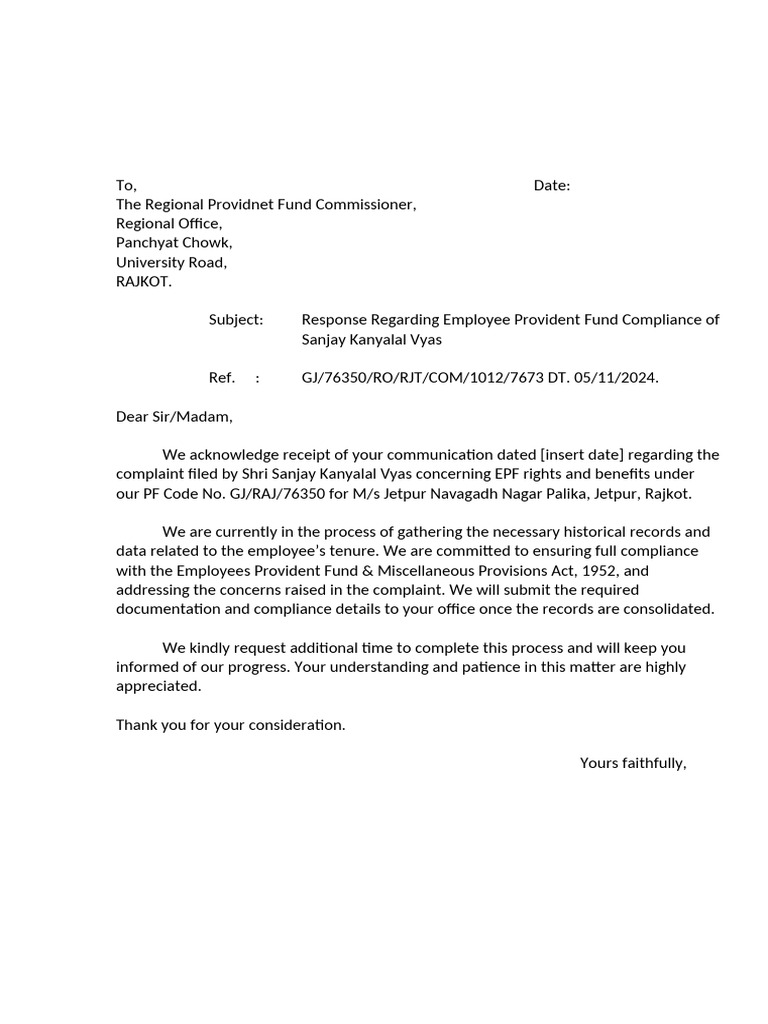 COMPLIANCE LETTER EMPLOYEE | PDF