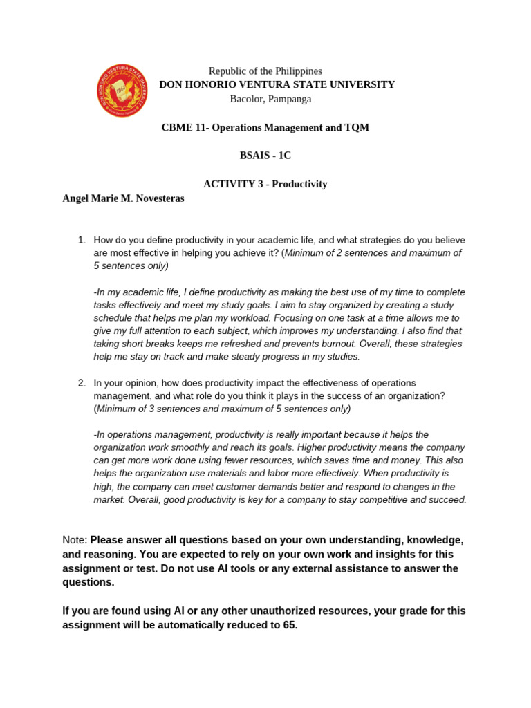 Productivity in Academic and Operations Management | PDF