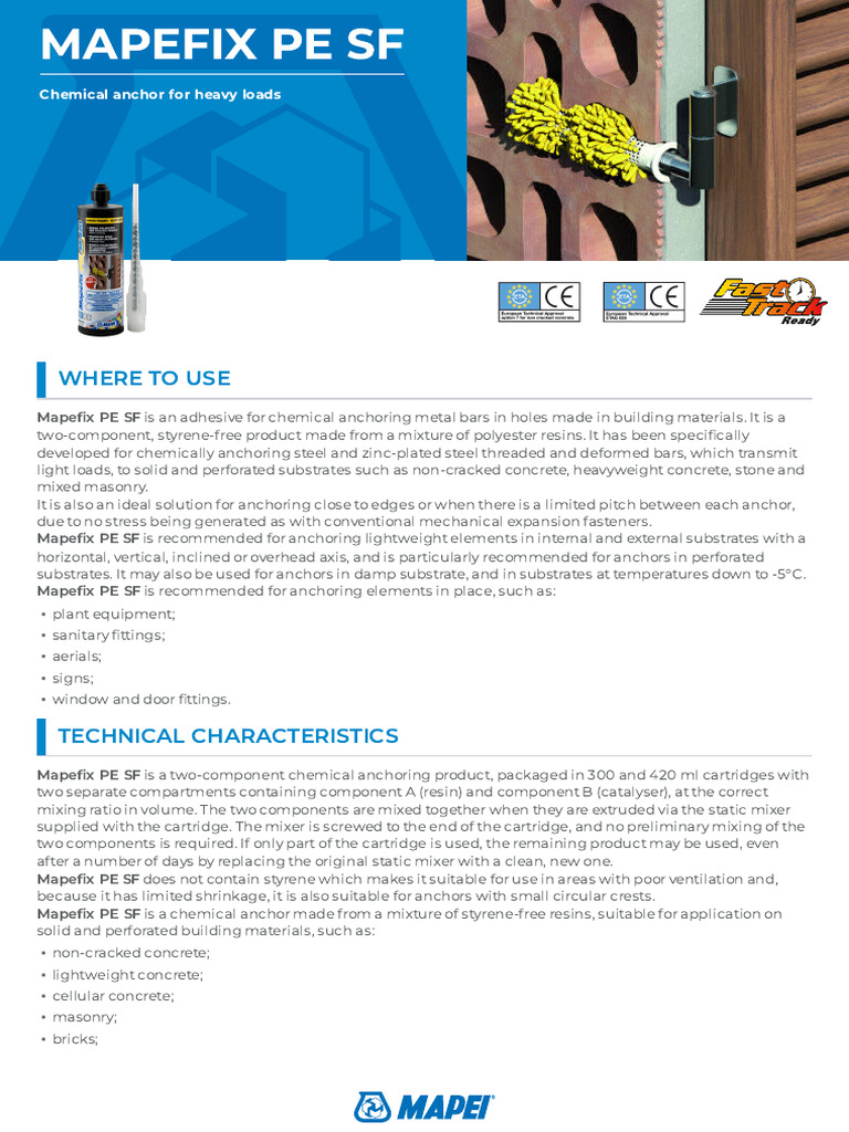 1 05801 Mapefix-Pe-Sf en | PDF | Drill | Concrete