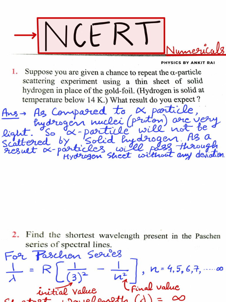 Ch-Bohr's Theory of Hydrogen Atom (IMP Numericals) | PDF
