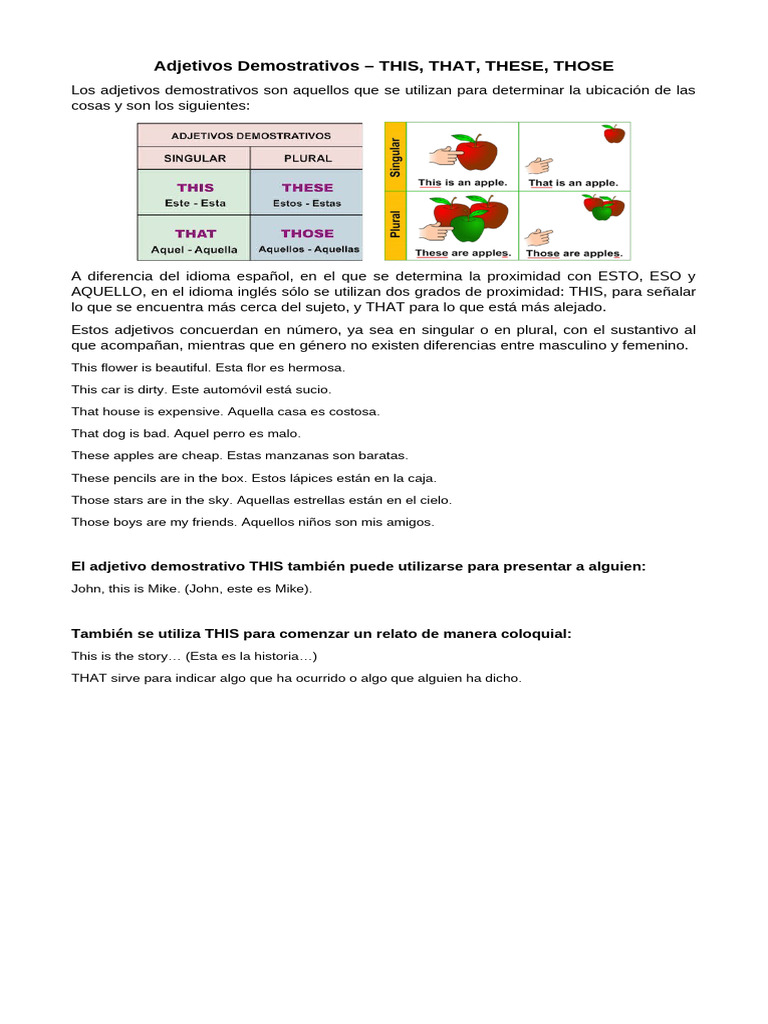 Adjetivos Demostrativos | PDF