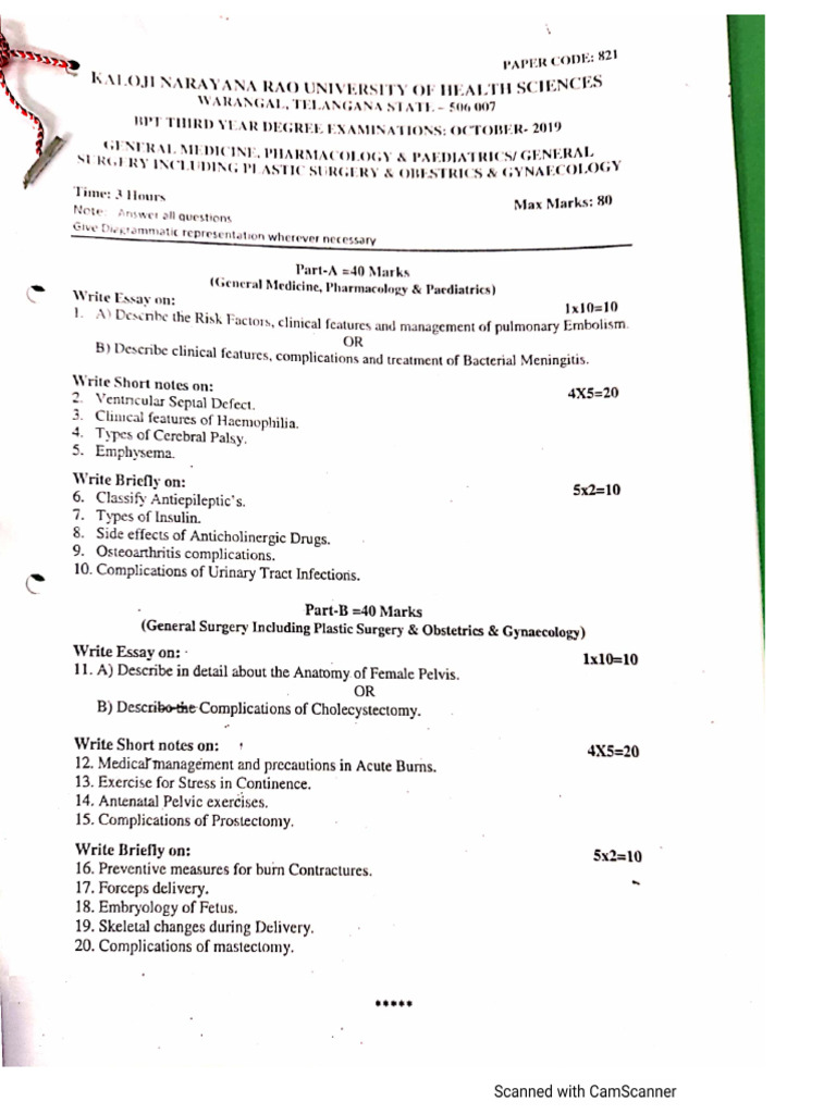 BPT 3RD YR KNR & NTR General Medicine Q.Papers | PDF