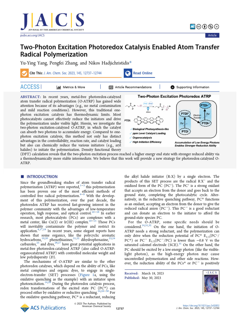 Yang Et Al 2023 Two Photon Excitation Photoredox Catalysis Enabled Atom ...