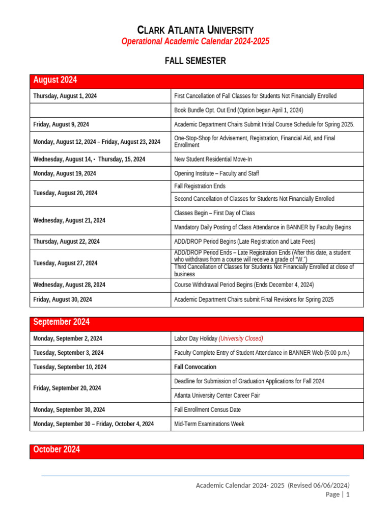 Clark Atlanta University Academic Calendar 2024-2025 | PDF | Academic ...