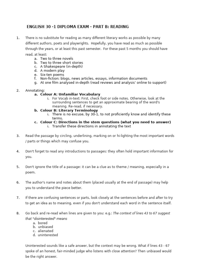 English 30-1 Reading Exam Guide | PDF | Writing | Human Communication