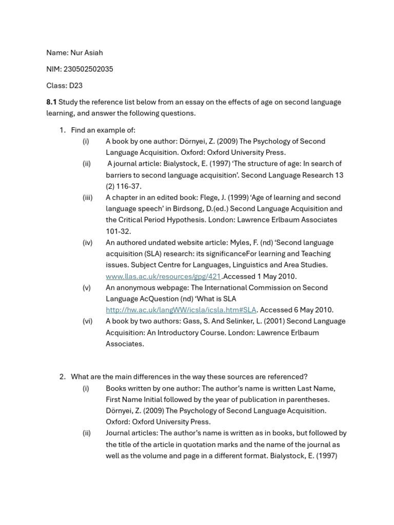 Referencing Sources in Language Acquisition | PDF | Second Language ...
