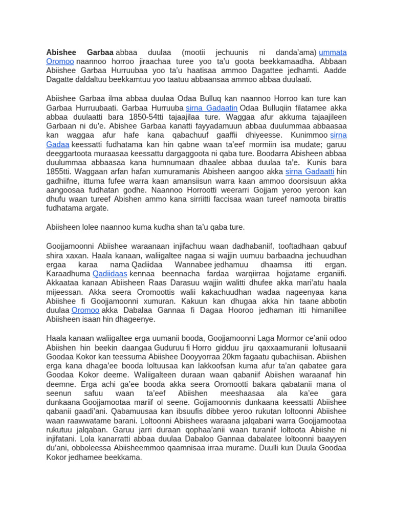 Abishee Garbaa: Gadaa History and Conflict | PDF