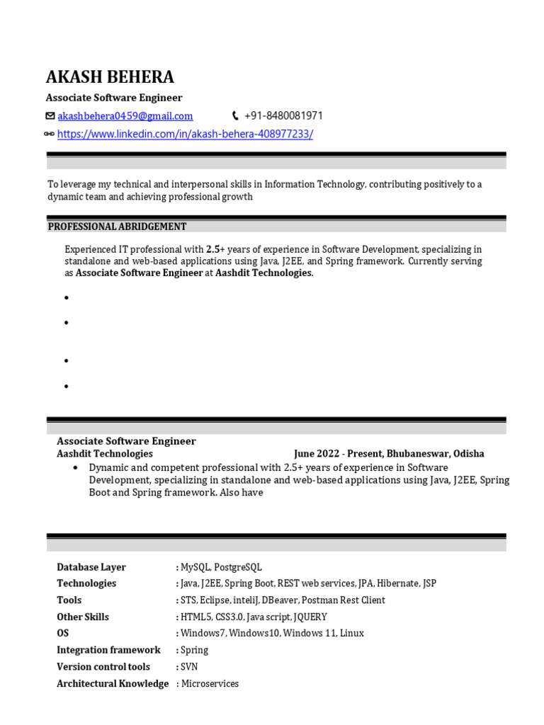 Akash_Behera_Resume | PDF | Spring Framework | Java (Programming Language) Akash_Behera_Resume | PDF | Spring Framework | Java (Programming Language)