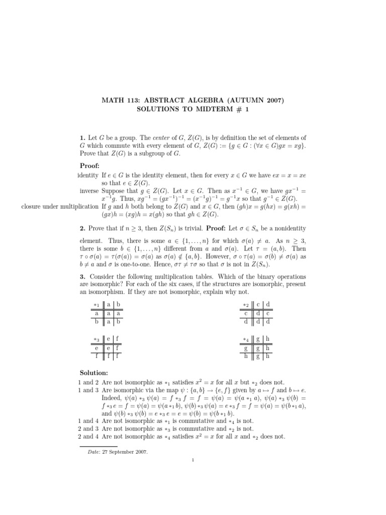 x1sol | PDF | Group (Mathematics) | Permutation