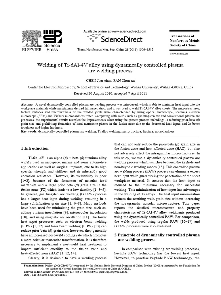 Welding of Ti-6Al-4V Alloy | PDF | Welding | Construction