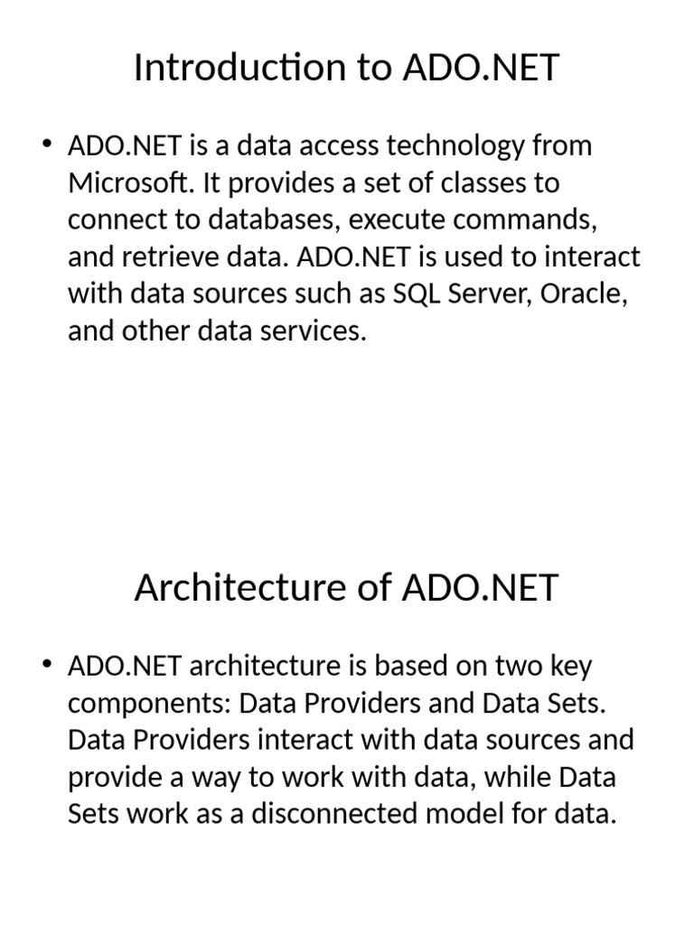 Updated Complete ADO NET Presentation | PDF | Microsoft Sql Server | Databases