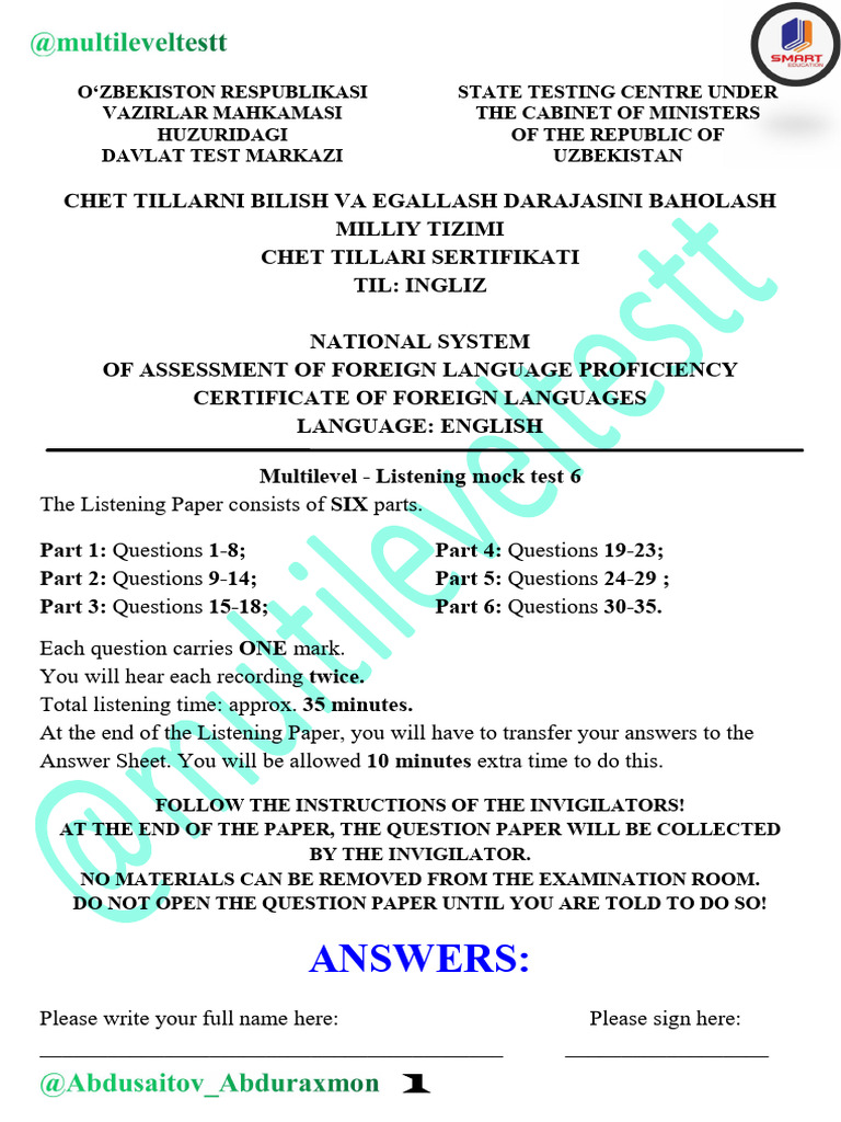 MULTILEVEL Listening Mock Test 6 ANSWERS & TRANSCRIPT @multileveltestt ...