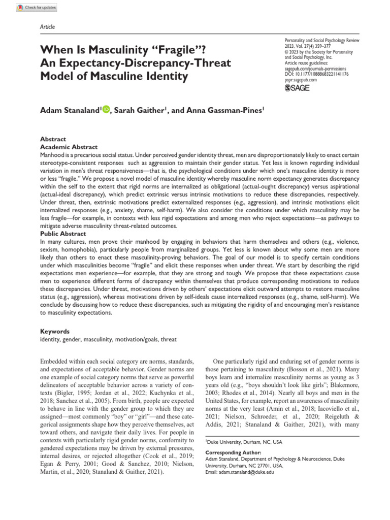 Stanaland Et Al 2023 When is Masculinity Fragile an Expectancy ... Stanaland Et Al 2023 When is Masculinity Fragile an Expectancy ...