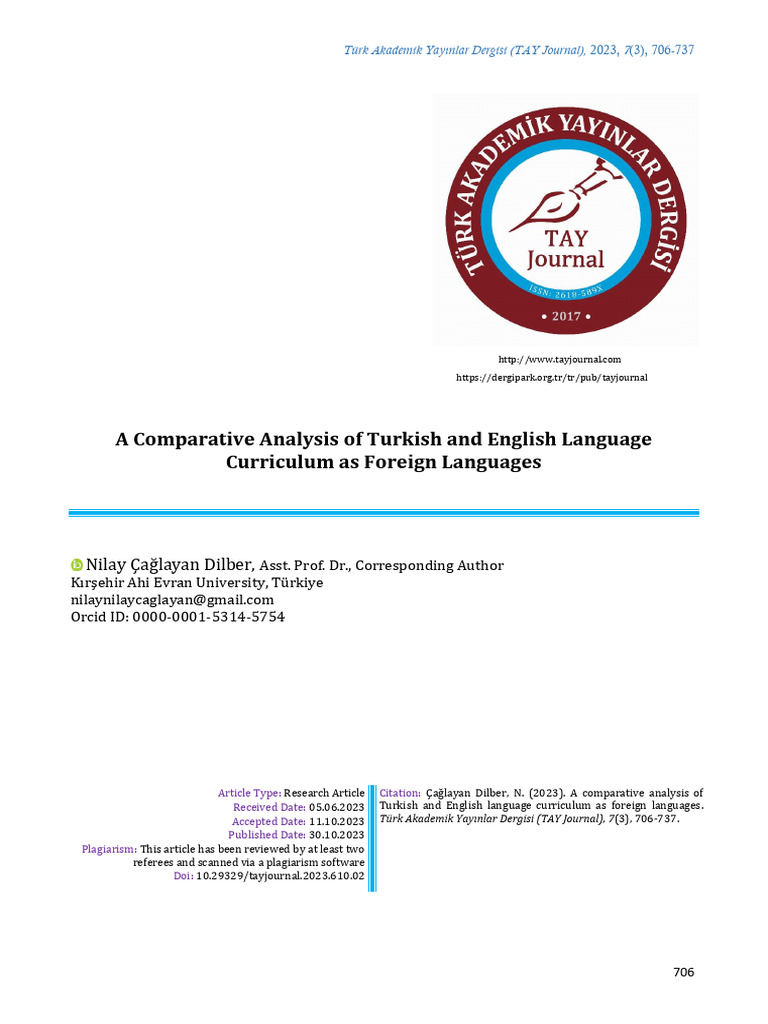 A Comparative Analysis of Turkish and English Language Curriculum As ...