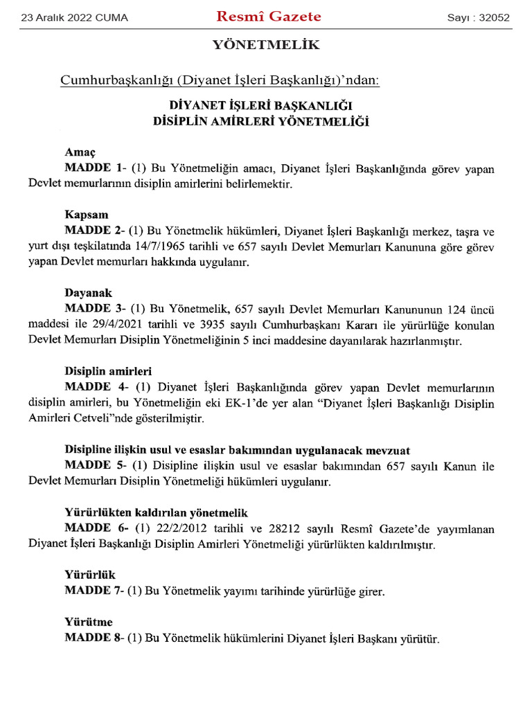 Resmî Gazete: Yönetmelik | PDF