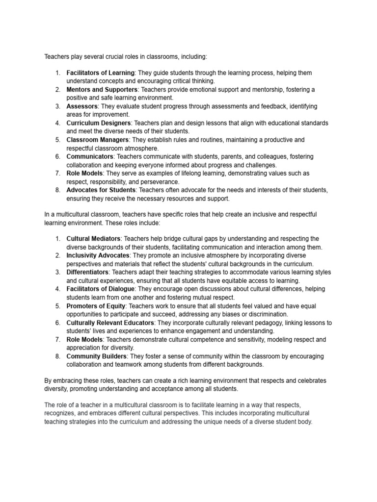 Script - Role of The Teacher in Multicultural Settings | PDF | Teachers ...