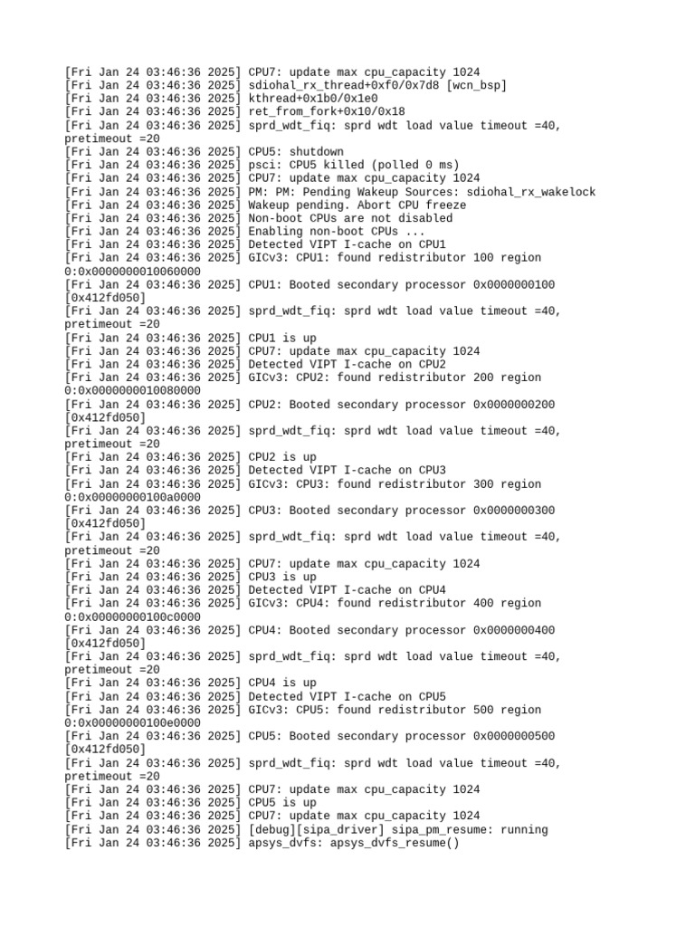 Standby Kernel Log 2025 0124 034709 | PDF | Cpu Cache | Booting
