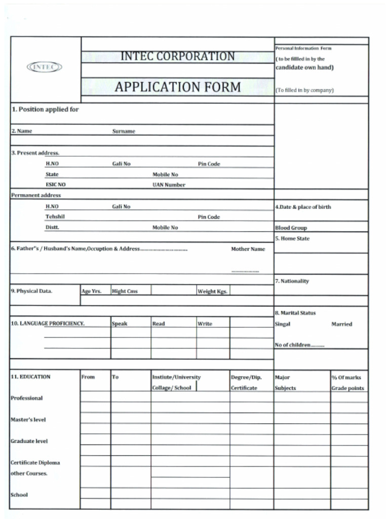 Joining Application Form | PDF