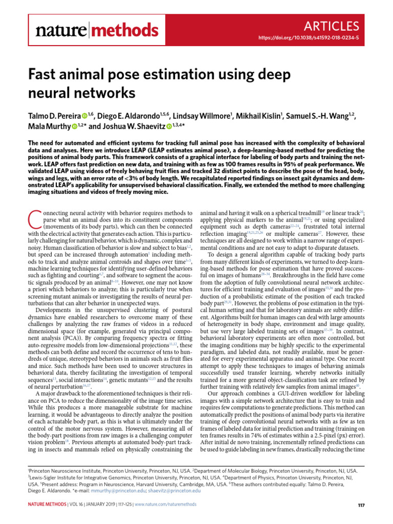 Fast Animal Pose Estimation Using Deep Neural Networks | PDF | Accuracy And Precision | Applied ...