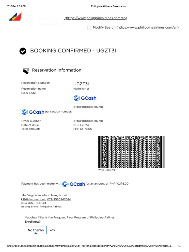 Philippine Airlines Reservation Details | PDF | Aviation