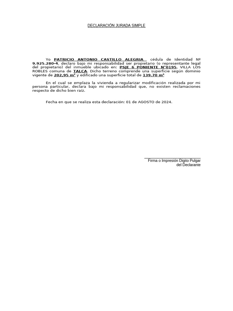 Declaracion Simple Tipo | PDF