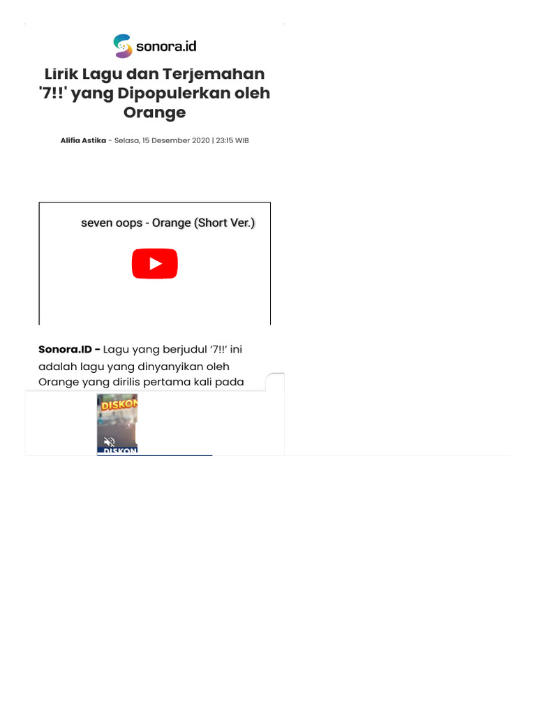 Lirik & Terjemahan '7!!' oleh Orange | PDF