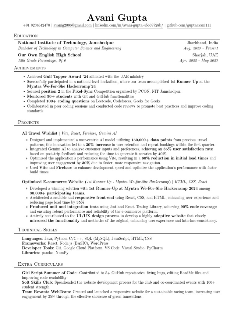 Resume Avani Gupta | PDF | Web Development | Software