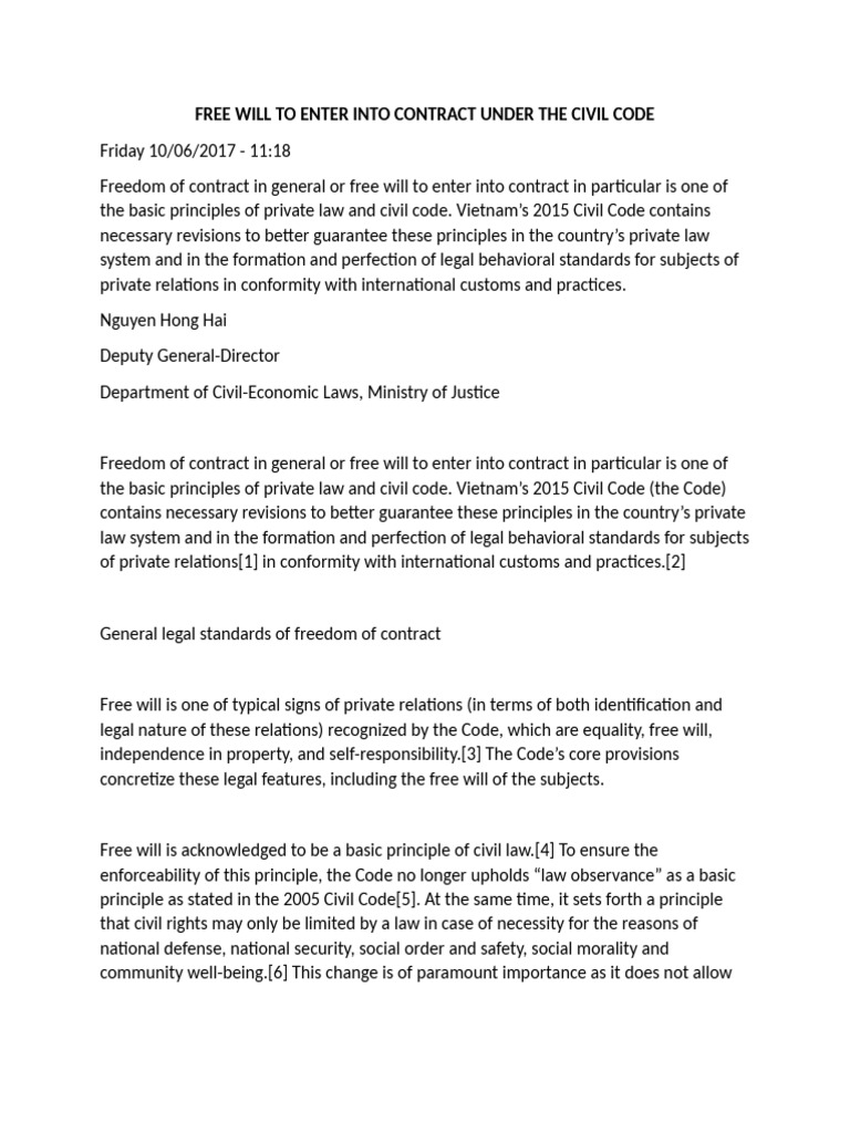 Free Will To Enter Into Contract Under The Civil Code | PDF | Civil Law ...