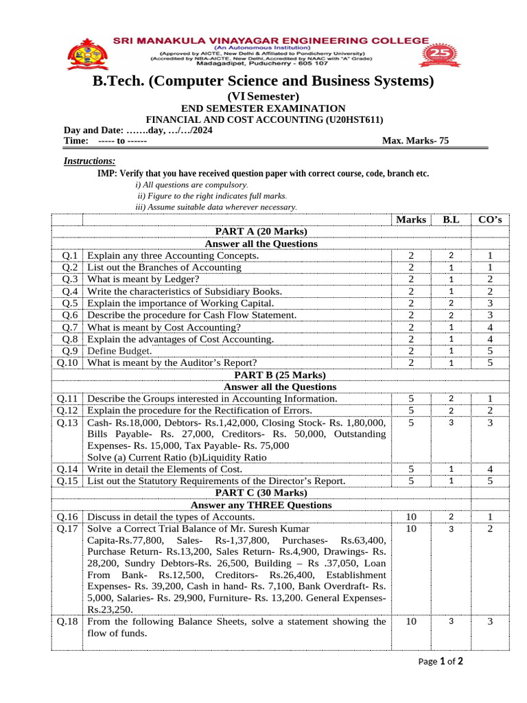 CSBS ESE QP 2024 | PDF | Expense | Balance Sheet