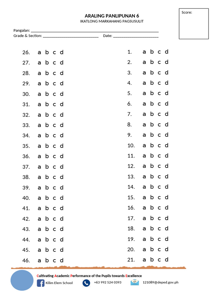 ANSWER SHEETS Shading of Letter | PDF