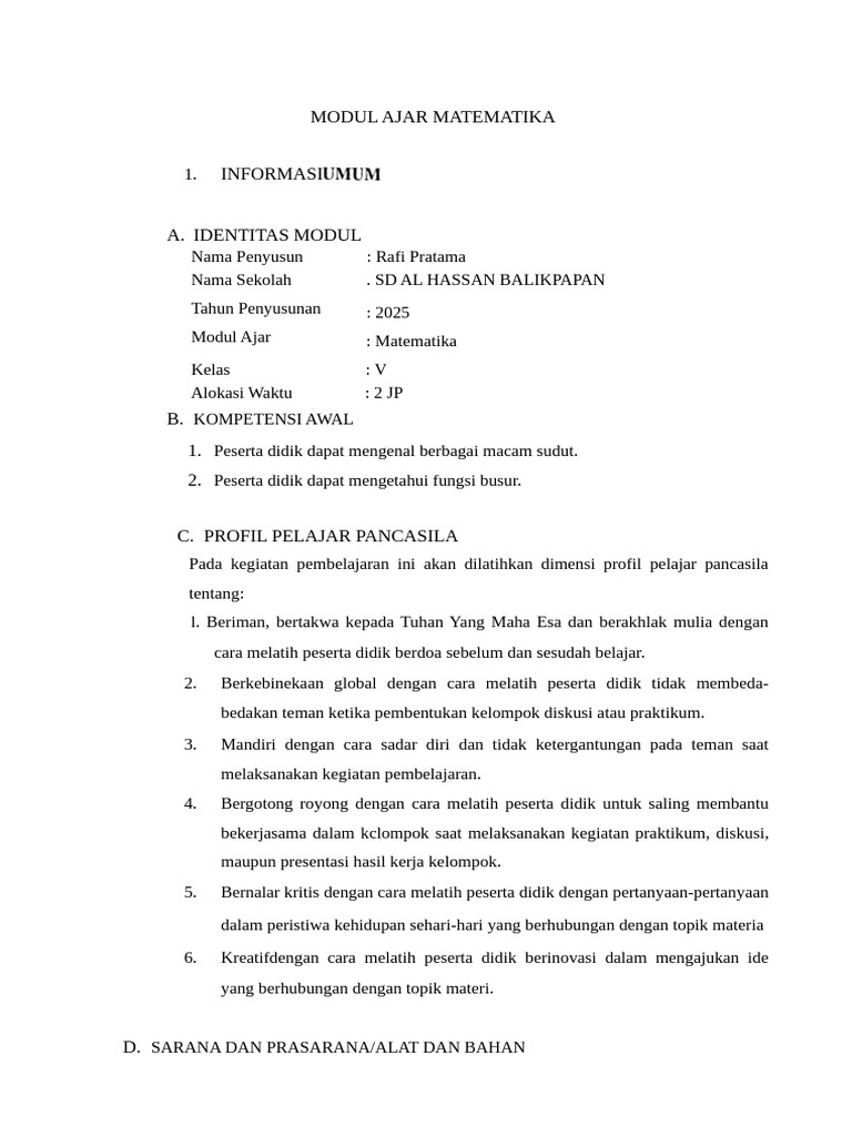 Modul Nya Rafi Kelas 5 Busur | PDF