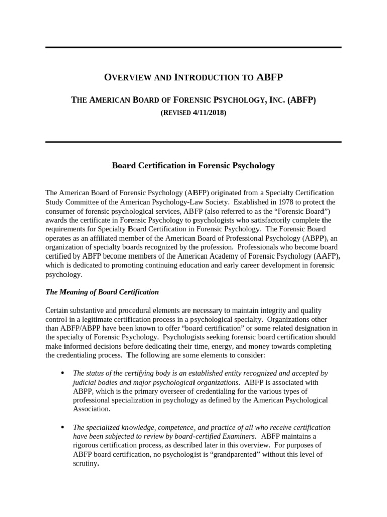 ABFP Forensic Psychology Certification Guide | PDF | Psychologist ...